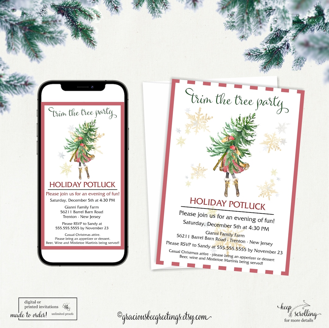 Trim the Tree Party Invitation: Christmas Potluck (digital or Printed ...