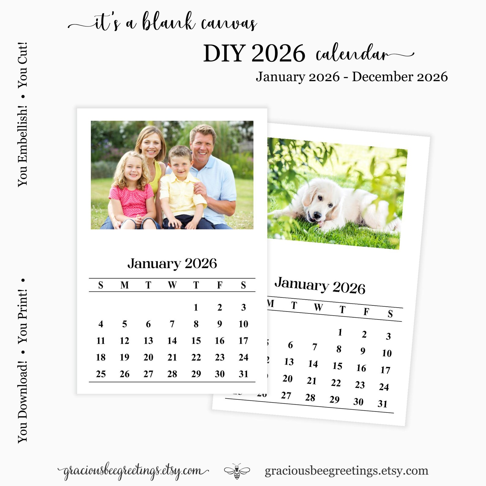 2026 DIY Craft Calendar Template: 4x6 Blank Calendar (instant Download ...
