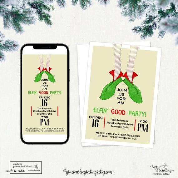 Funny Elf Christmas Party Invitations 9,500+ Kids Christmas Party