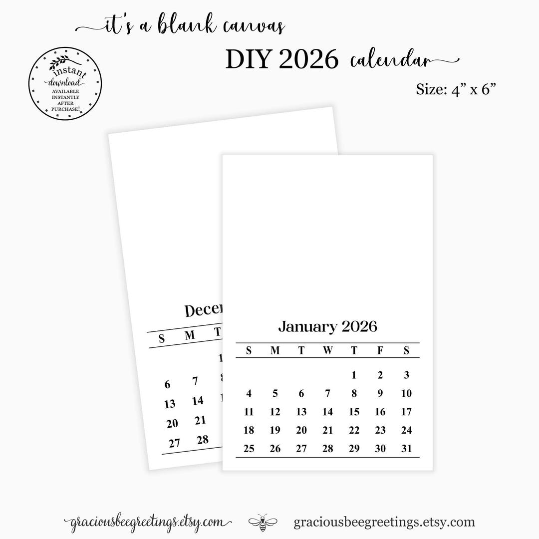2026 DIY Craft Calendar Template: 4x6 Blank Calendar (instant Download ...