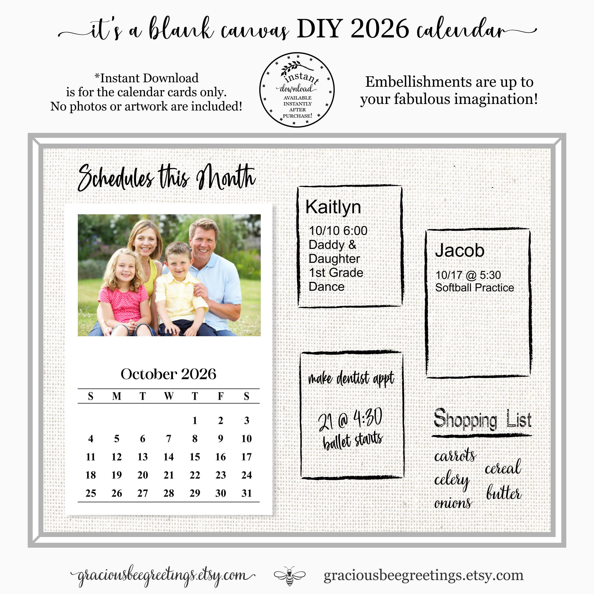 2026 DIY Craft Calendar Template: 4x6 Blank Calendar (instant Download ...