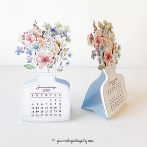 Pop-up Bouquet Standing Calendar, Meadow Flowers Die-cut Desk Calendar ...