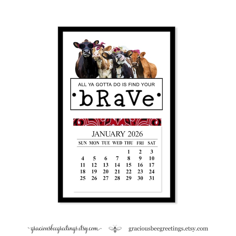 2026 Cow Calendar - Etsy