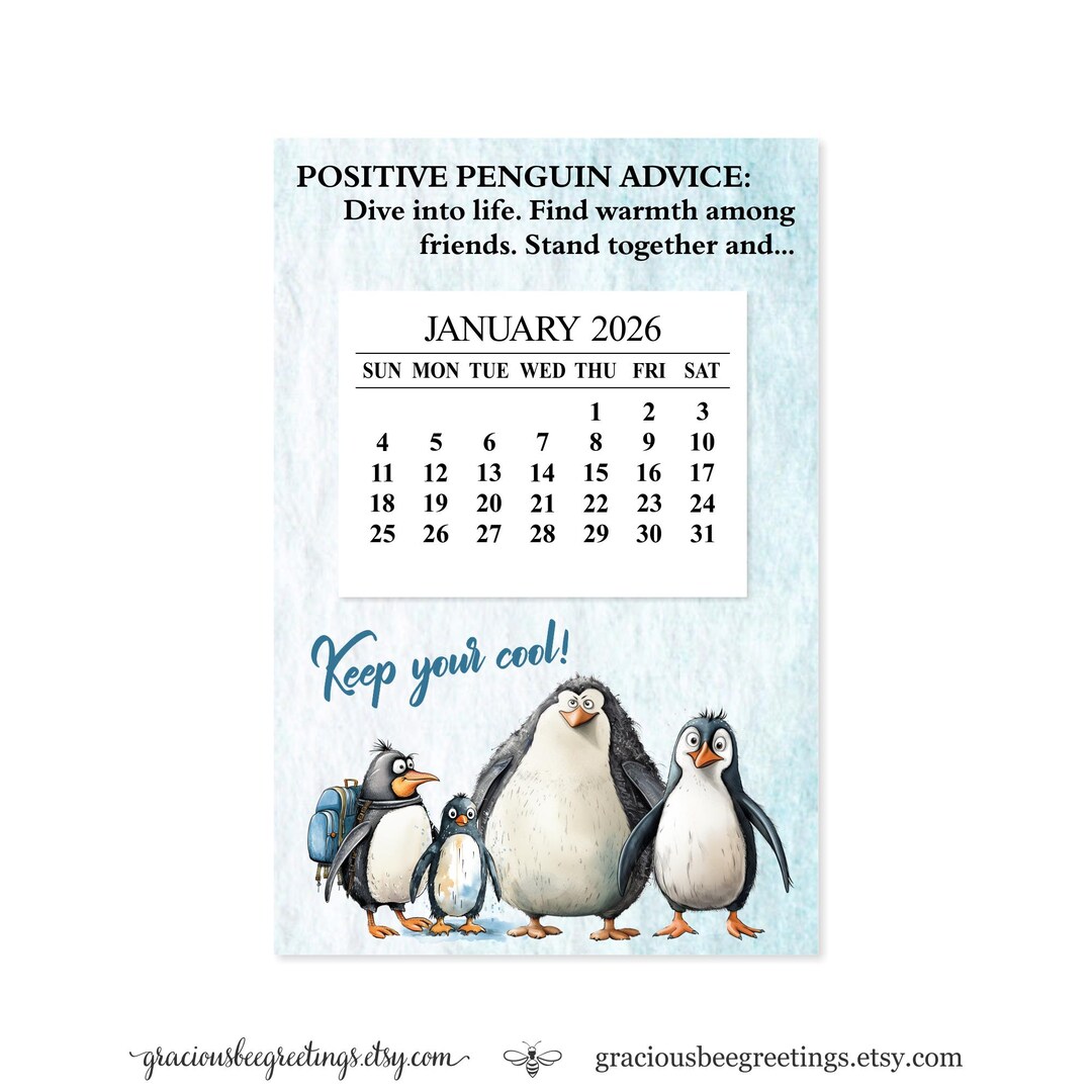 Penguin 2026 Calendar Magnet: Positive Advice, Animal Lover Gift - Etsy