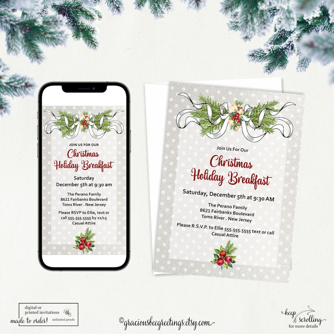 Christmas Breakfast Invitation: Holiday Potluck, Open House (digital or ...
