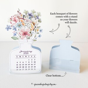 Pop-up Bouquet Standing Calendar, Meadow Flowers Die-cut Desk Calendar ...