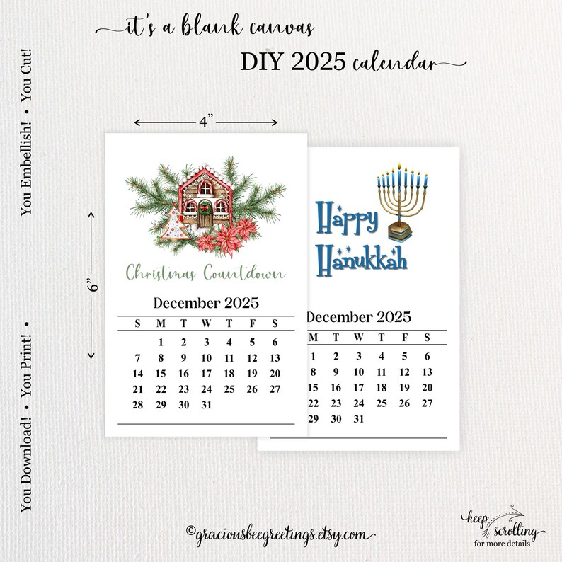 2025 DIY Craft Calendar Template: 4x6 Blank Calendar (instant Download ...