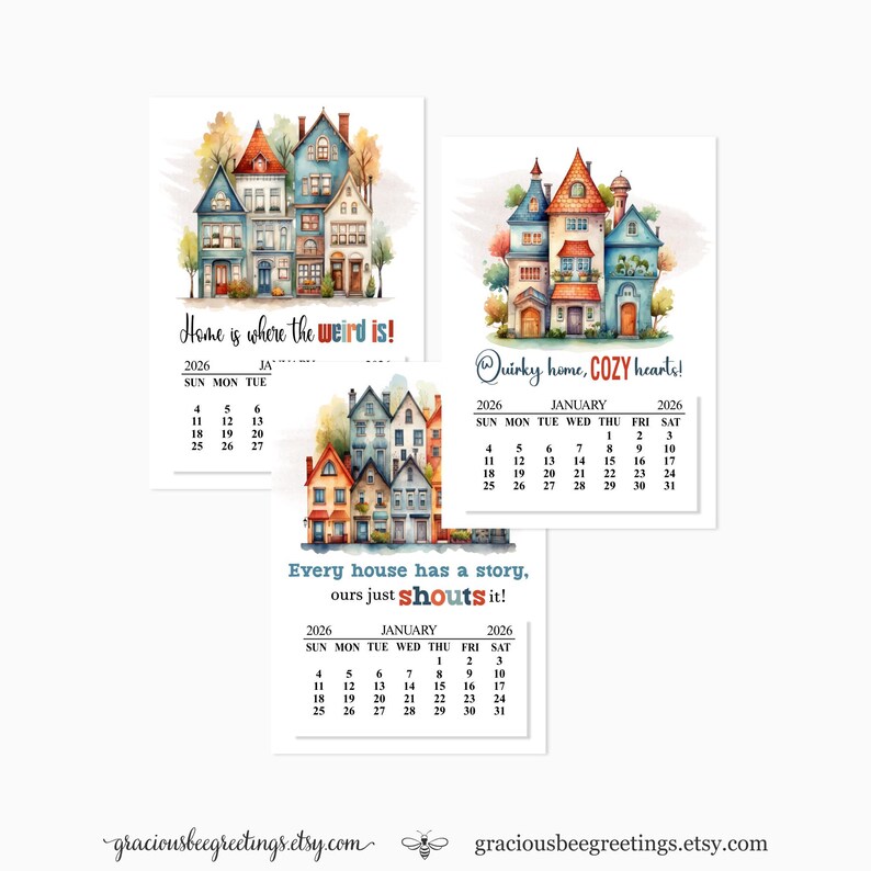 Quirky Homes 2026 Calendar: Cottagecore Whimsical House Art, Magnet or ...