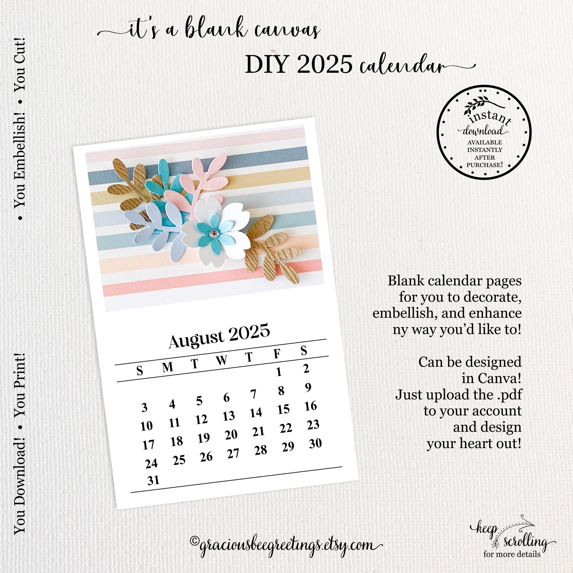 2025 DIY Craft Calendar Template: 4x6 Blank Calendar (instant Download ...