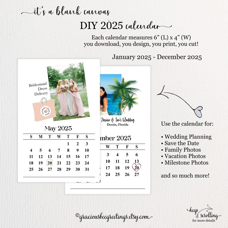 2025 DIY Craft Calendar Template: 4x6 Blank Calendar (instant Download ...