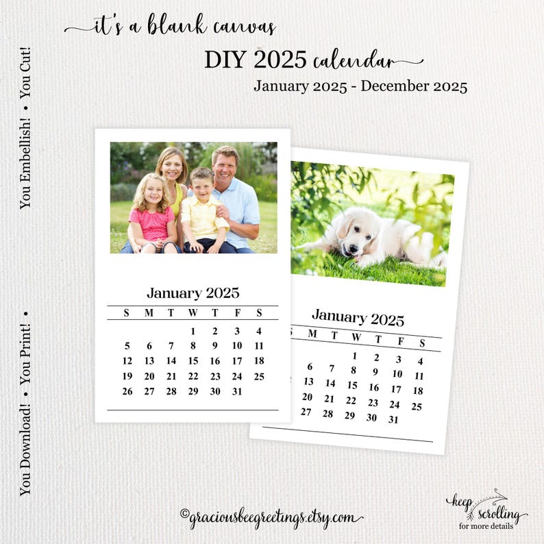 2025 DIY Craft Calendar Template: 4x6 Blank Calendar (instant Download ...