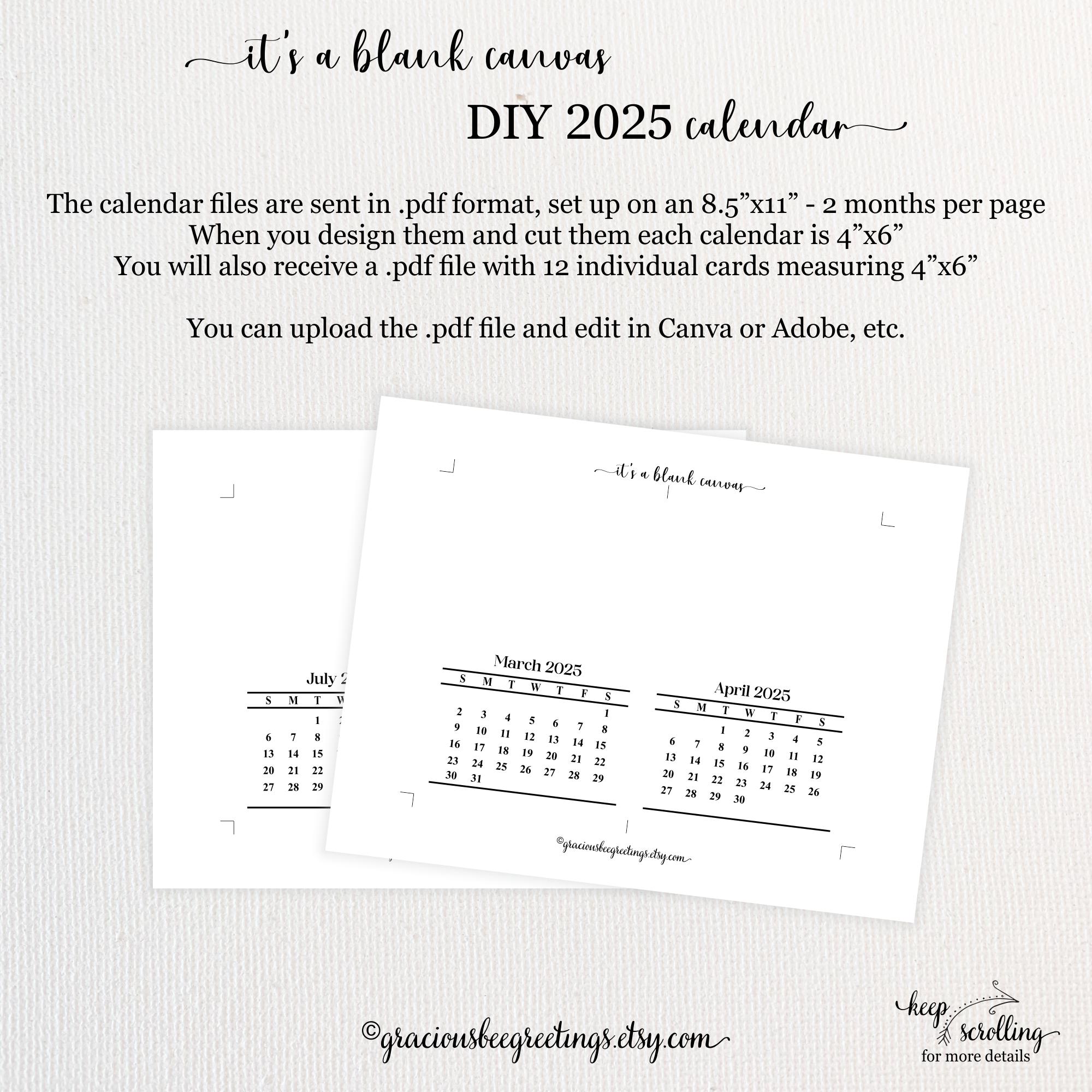2025 DIY Craft Calendar Template: 4x6 Blank Calendar (instant Download ...