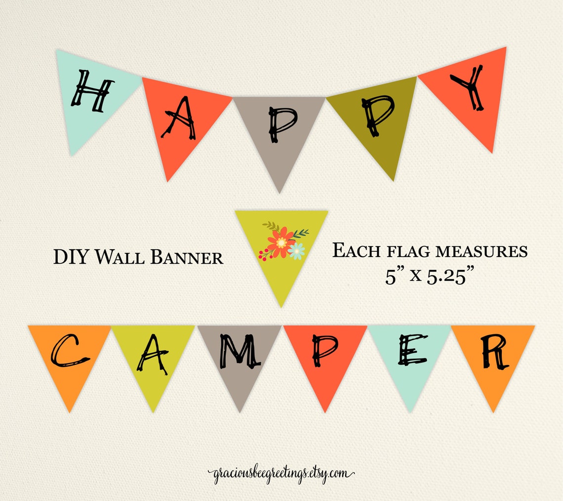 Happy Camper Party Banner Instant Download K9008.d - Etsy