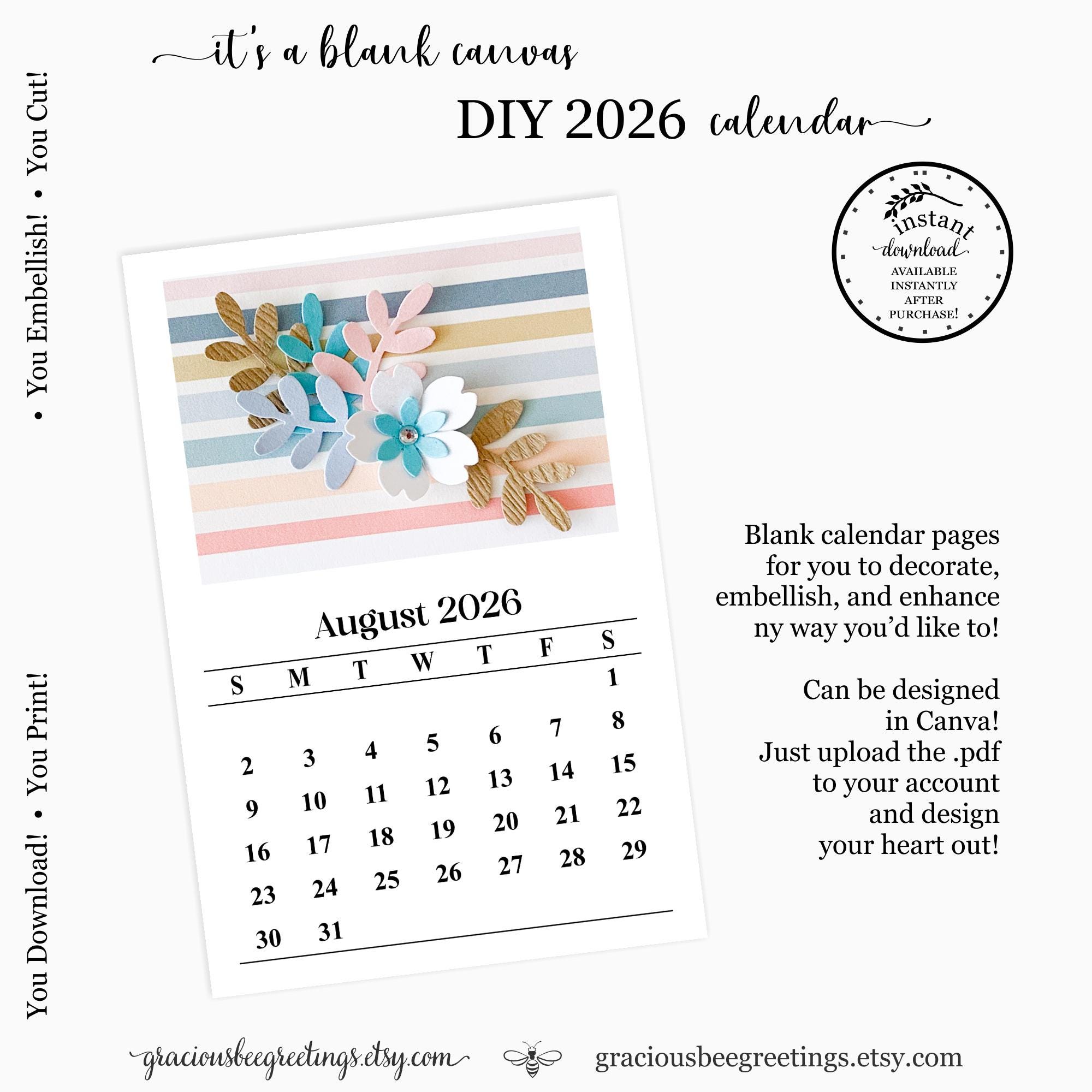 2026 DIY Craft Calendar Template: 4x6 Blank Calendar (instant Download ...