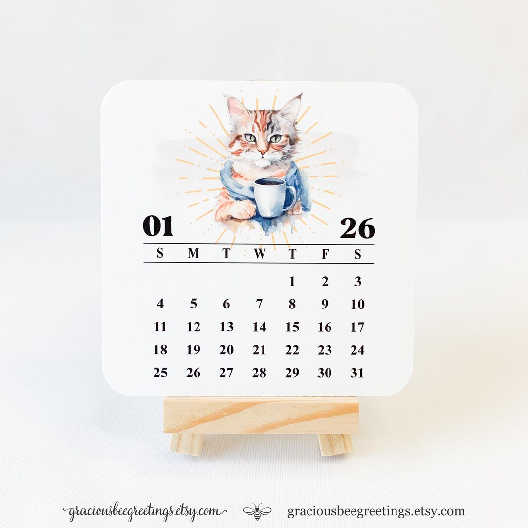 Cat Desk Calendar 2026: Coffee & Cats Personalized Planner - Etsy