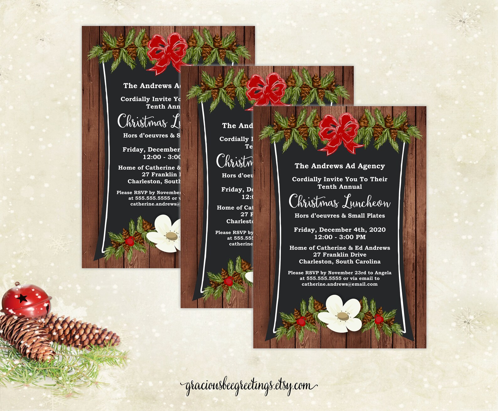 Christmas Luncheon Party Invitation Corporate Holiday Open | Etsy