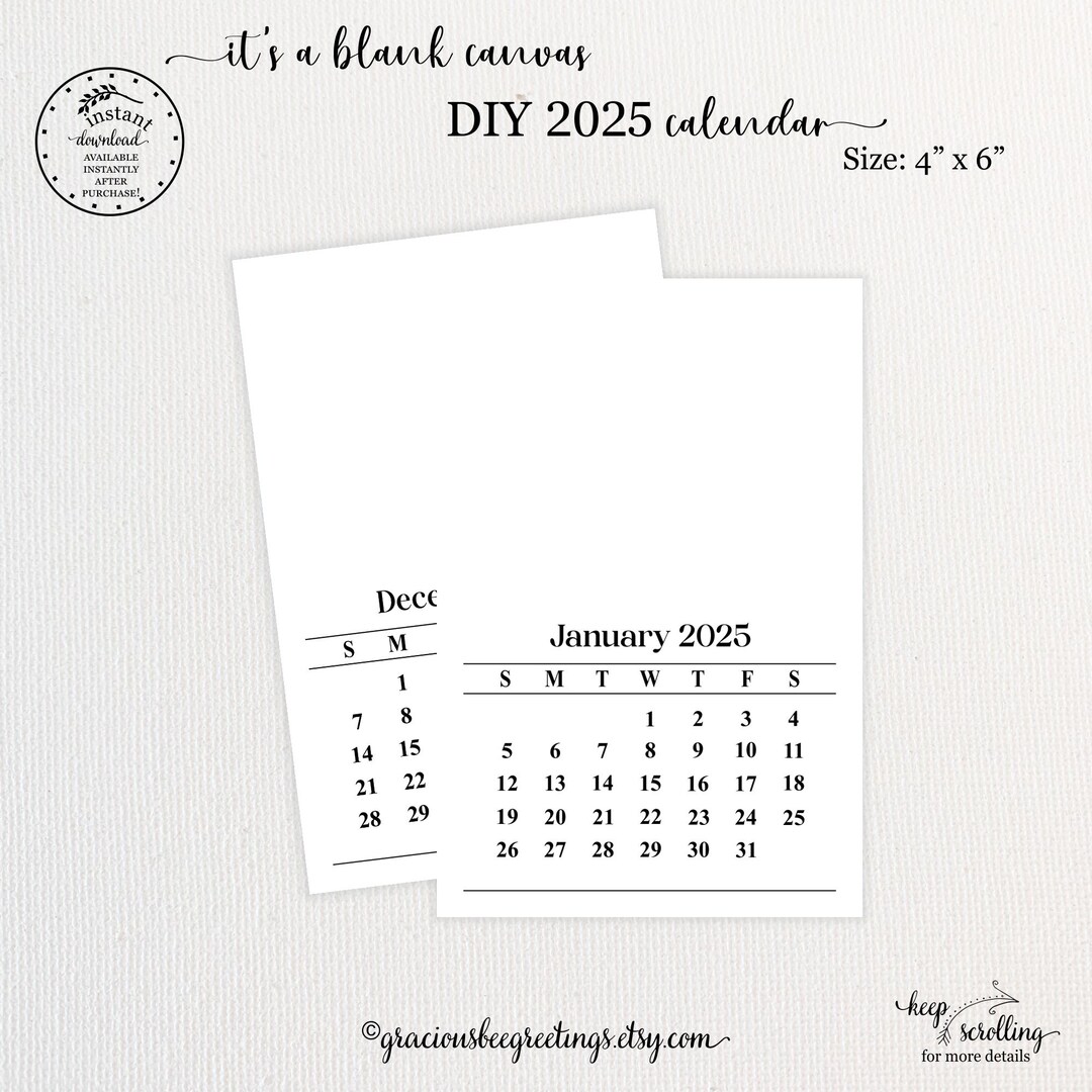 2025 DIY Craft Calendar Template: 4x6 Blank Calendar (instant Download ...