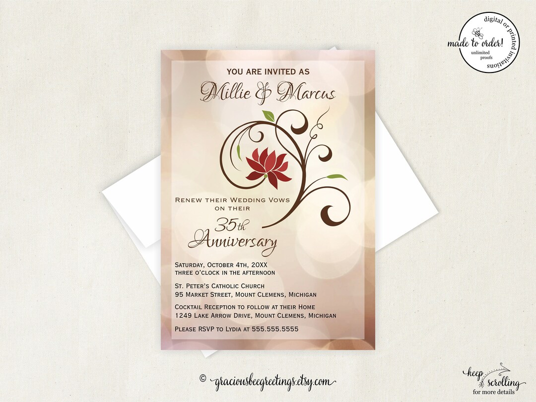 Coral 35th Vow Renewal Invitation: Copper Anniversary Party (digital ...