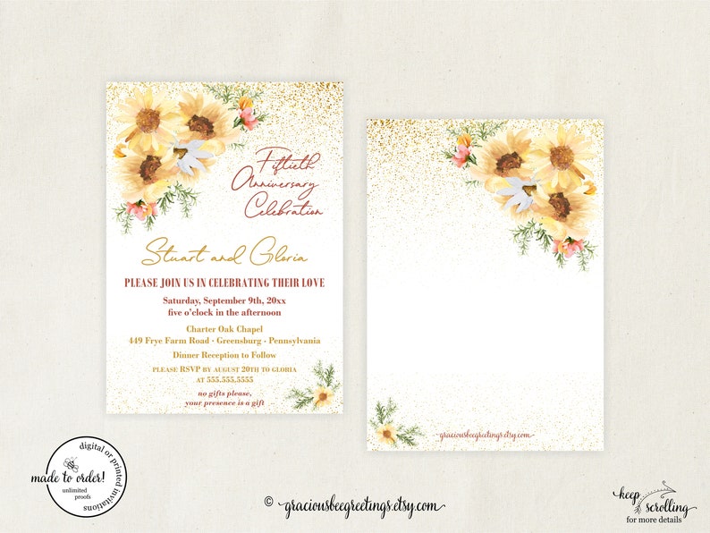 Daisy Anniversary Invitation: Yellow Gold, Vow Renewal (digital File ...