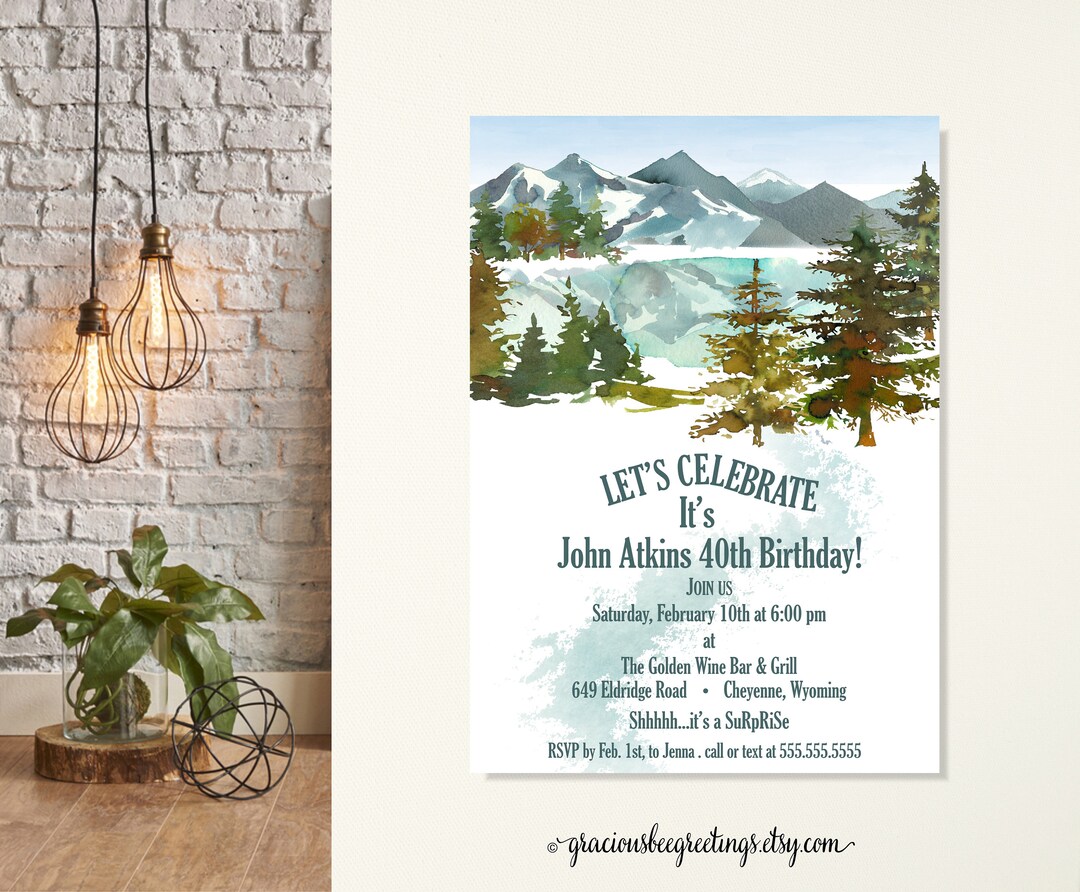 Adventure Awaits Birthday Invitation: Mountain Theme, Surprise Party ...