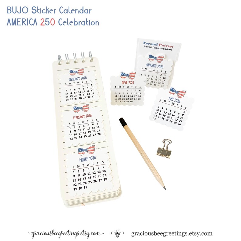 2026 Patriotic Calendar Stickers: America 250 Bujo Planner - Etsy