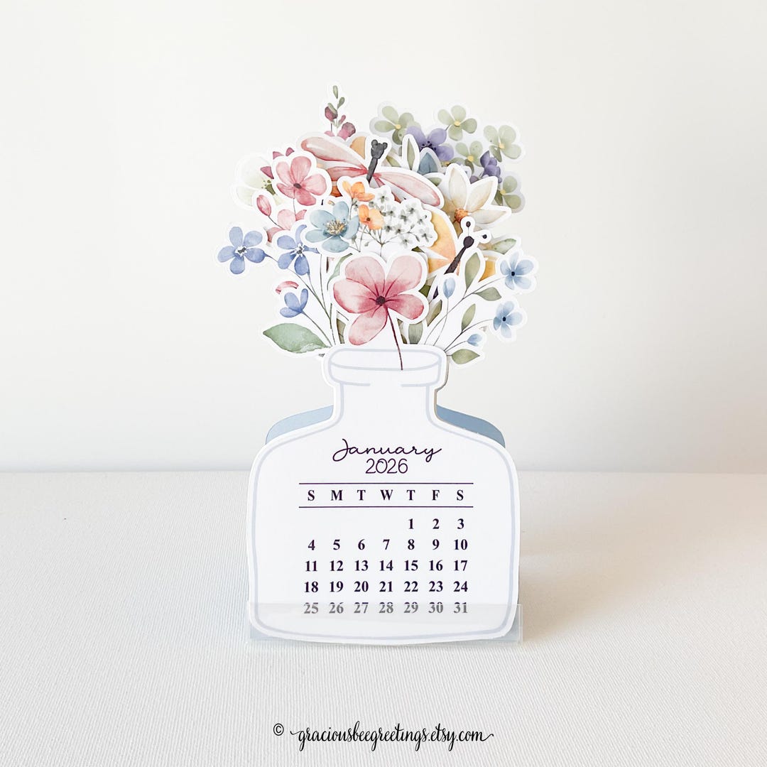 Pop-up Bouquet Standing Calendar, Meadow Flowers Die-cut Desk Calendar ...
