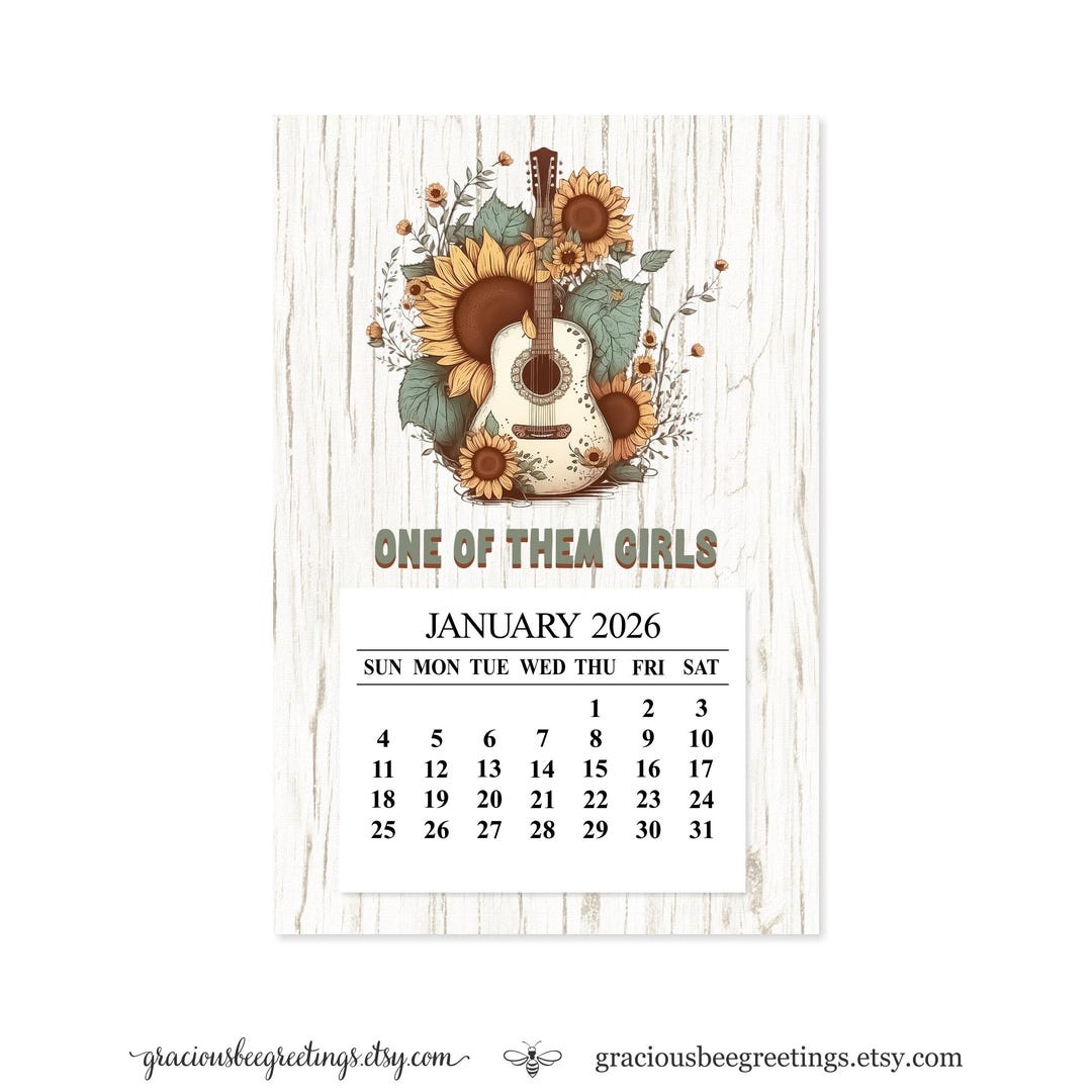 2026 Country Music Calendar: Acoustic Guitar & Sunflowers - Etsy