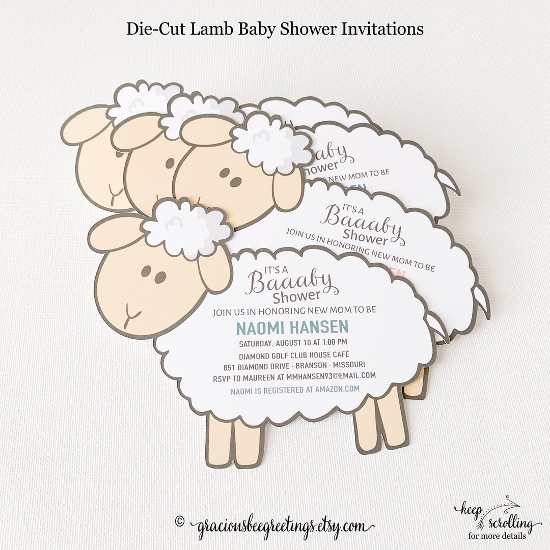 Sheep Baby Shower Invitations: Die-cut Lamb Design, Custom Printed, 10 ...