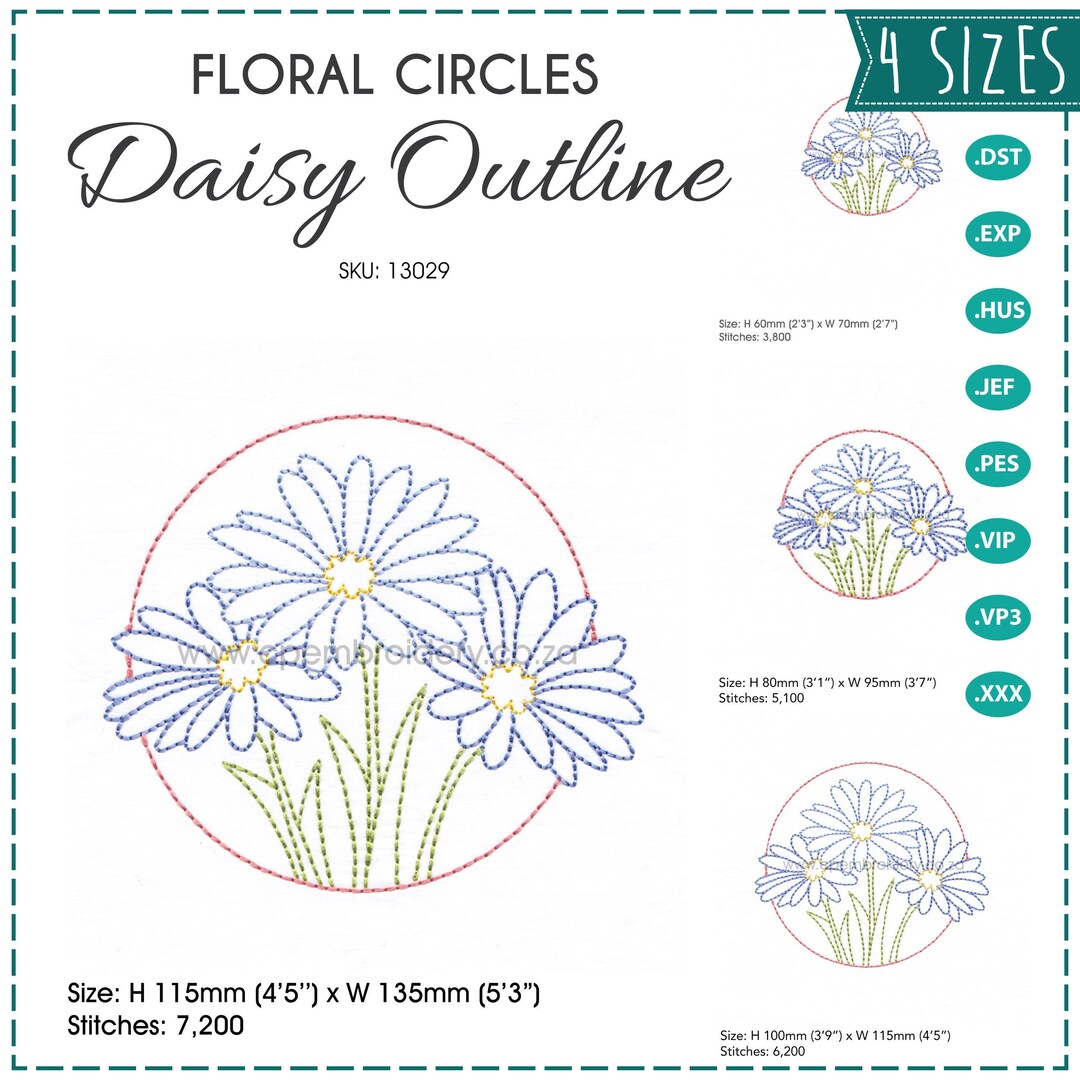 Daisies Daisy Flower Floral Circles Outline Machine Embroidery - Etsy