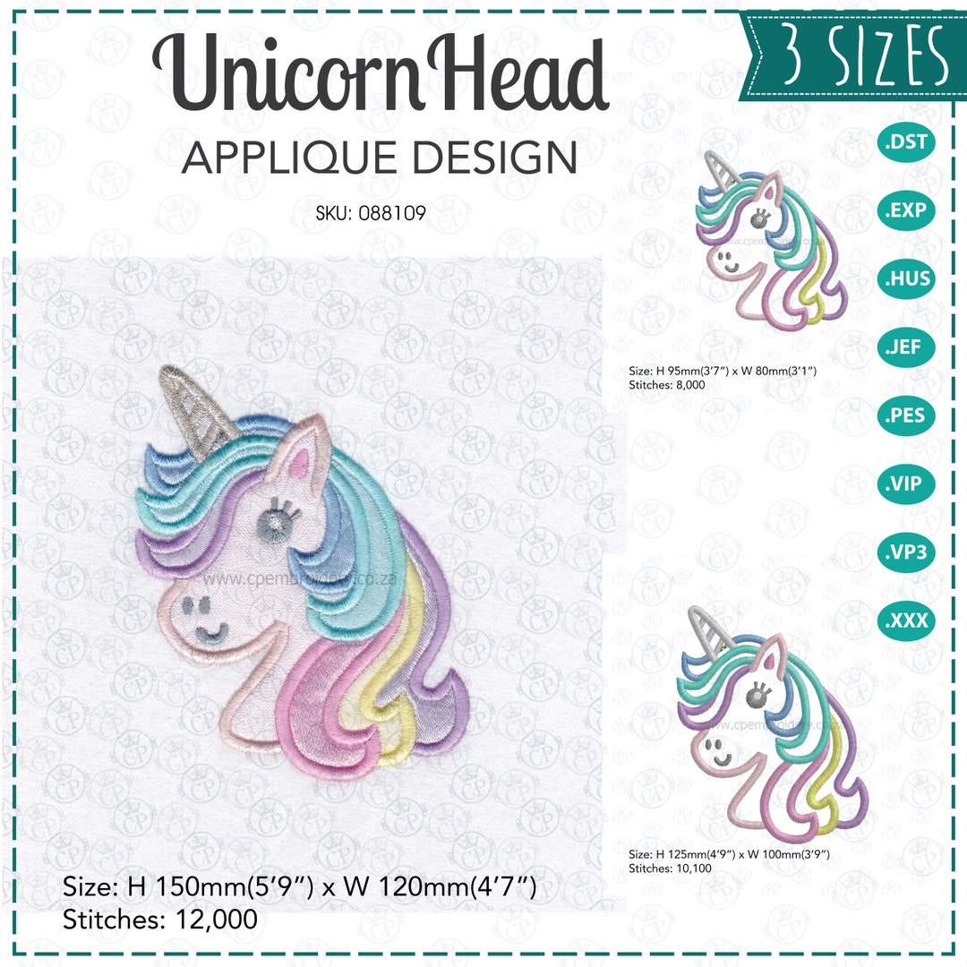 Unicorn Head Applique Embroidery Design (3 Sizes) - Etsy