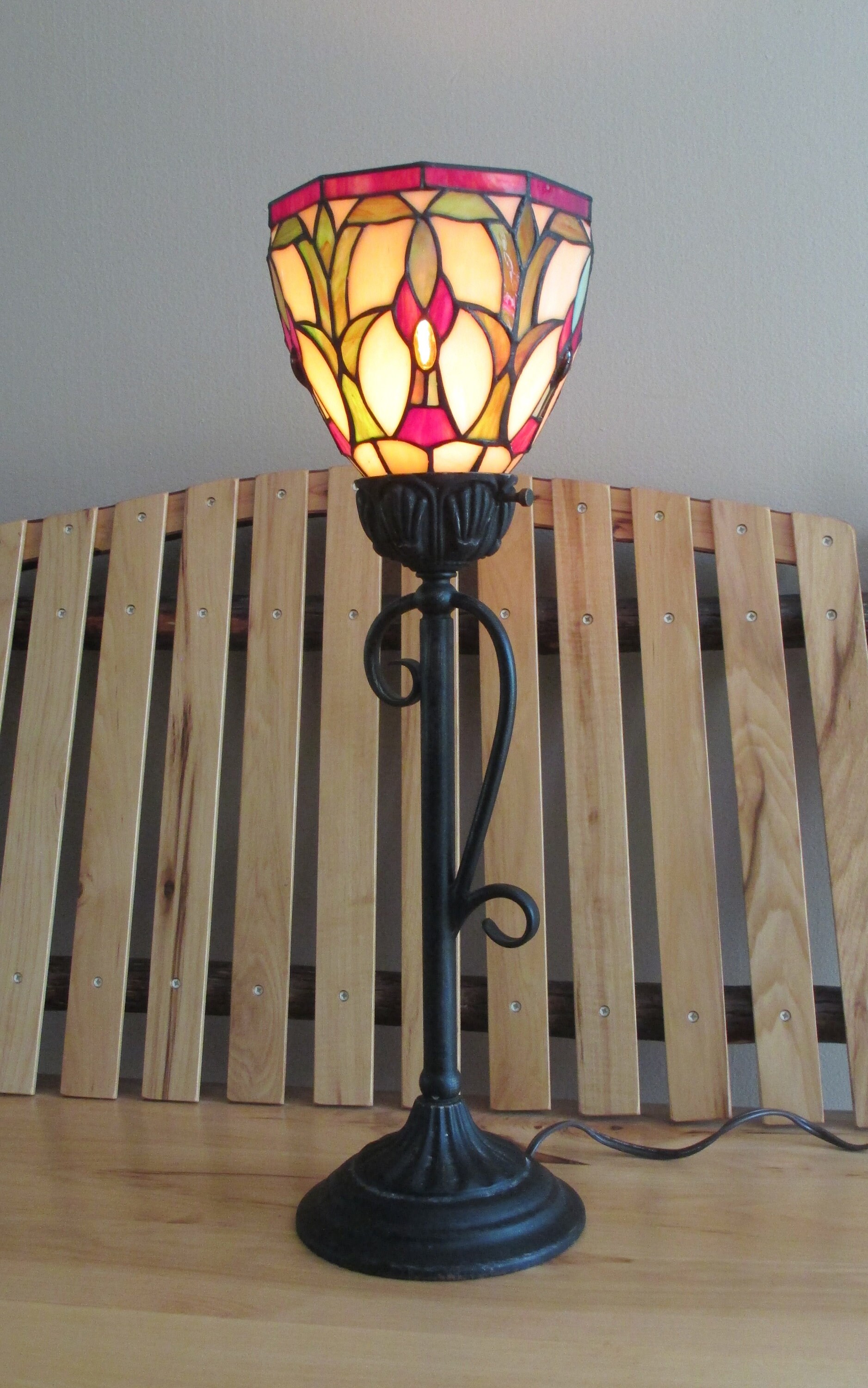 Lamp, Table Torchiere Lamp With Stain Glass Globe and Black Base - Etsy
