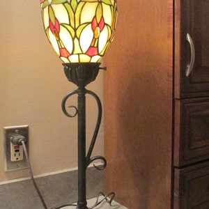 Lamp, Table Torchiere Lamp With Stain Glass Globe and Black Base - Etsy