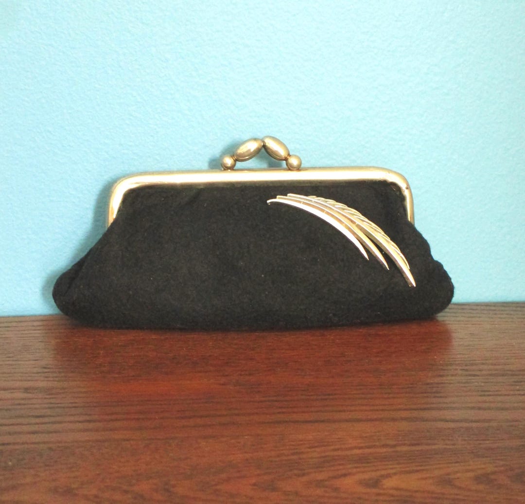 Vintage Wool Clutch, Silver Clasp With Tifari Leaf Brooch Attached and ...