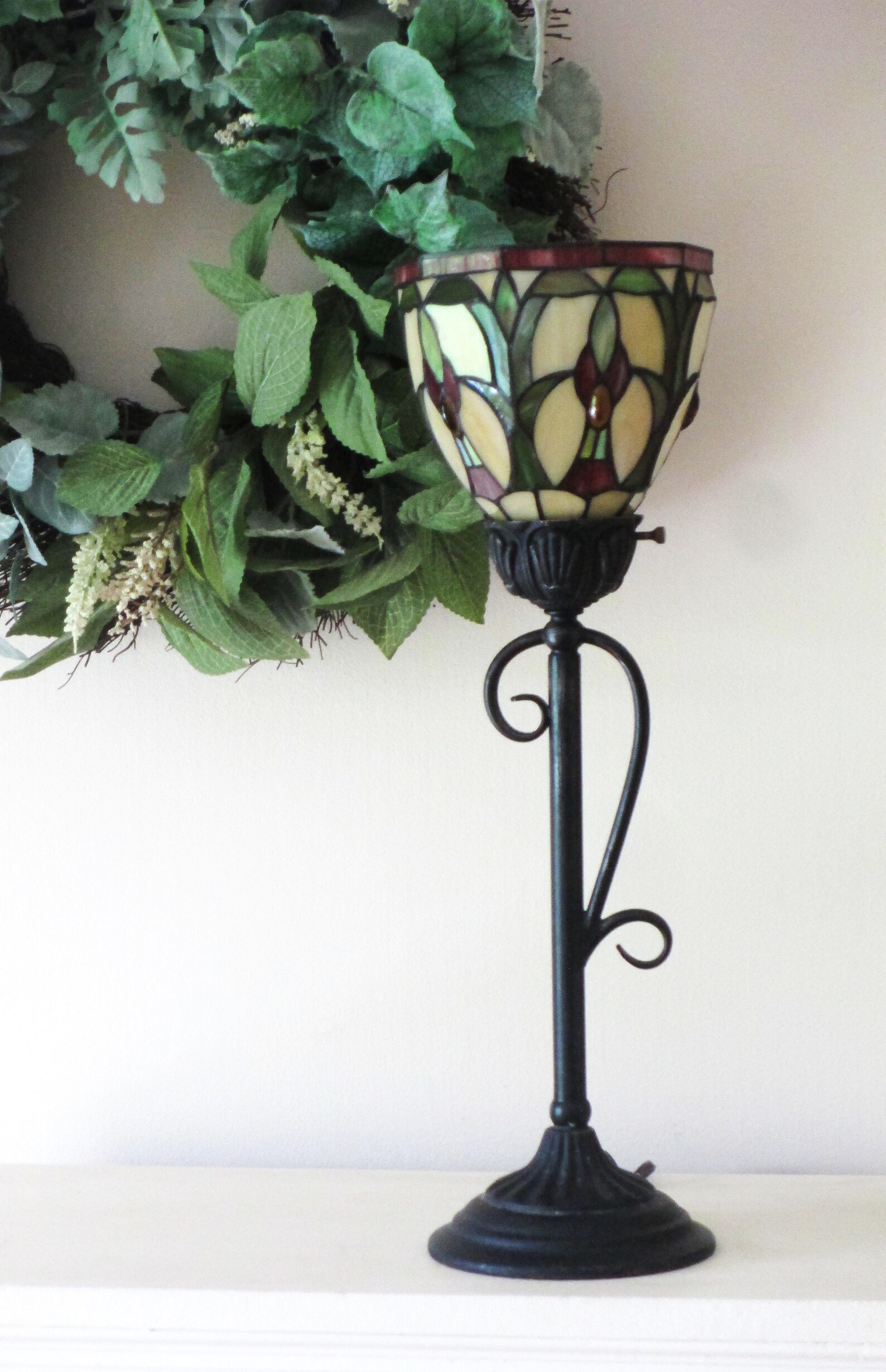 Lamp, Table Torchiere Lamp With Stain Glass Globe and Black Base - Etsy