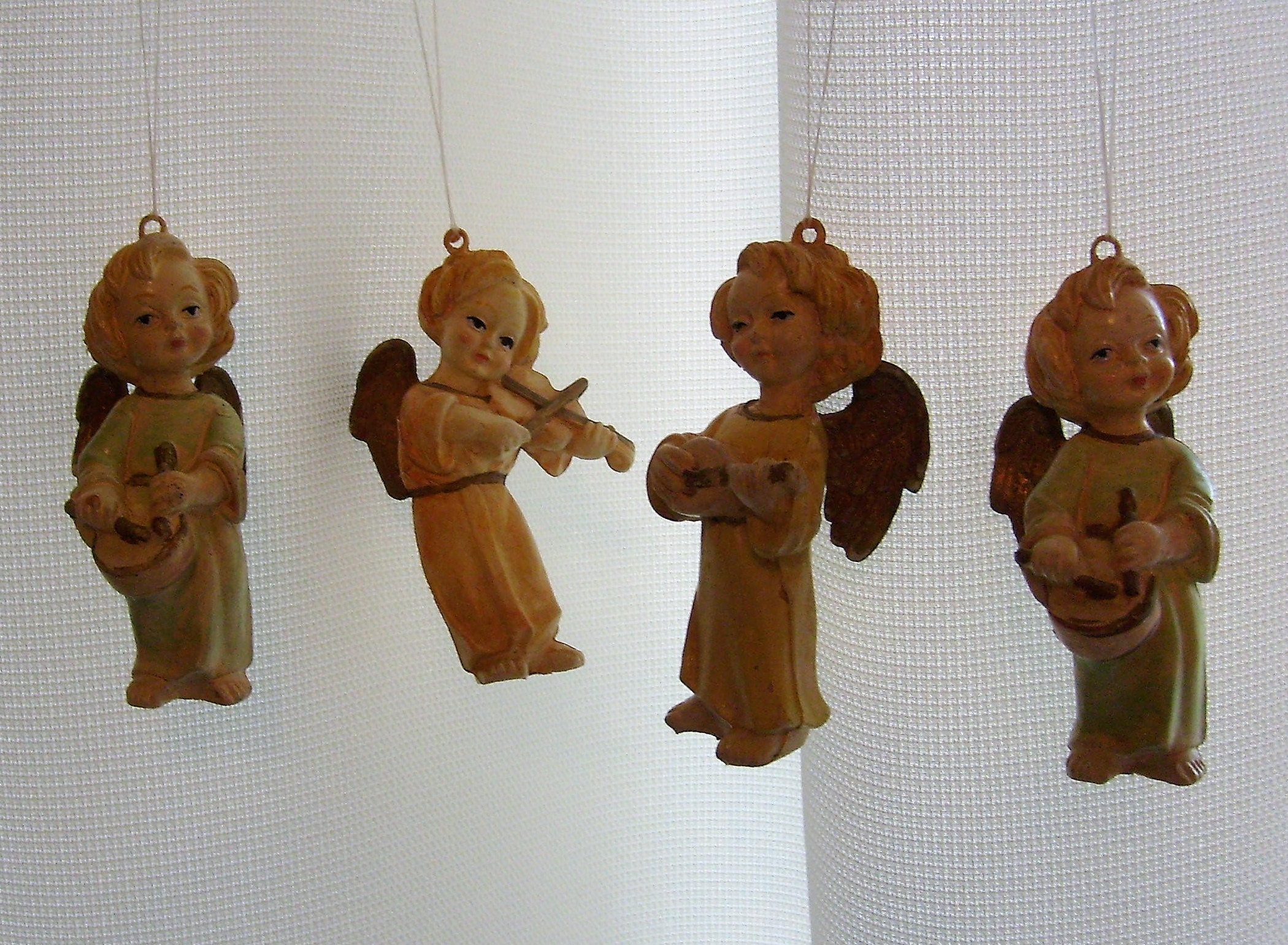 Vintage Angels With Instruments, Set of Four to Hang From Tree or Place ...