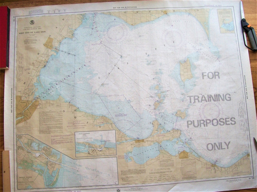 Lake Erie Map, 1975 U.S. Dept Nat'l Oceanic Training Map of West End of ...