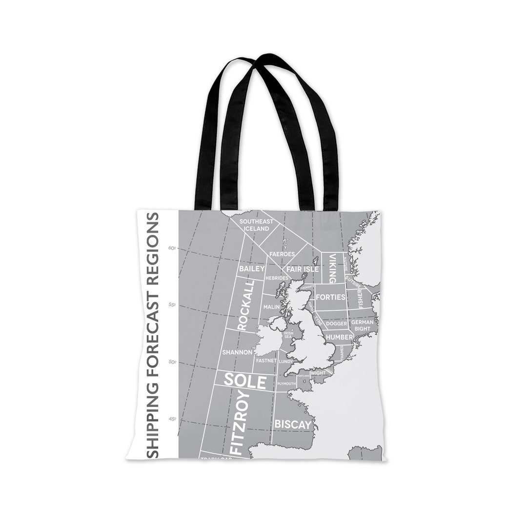 Shipping Forecast Regions Map in Grey Tote Bag - by Tabitha Mary ...