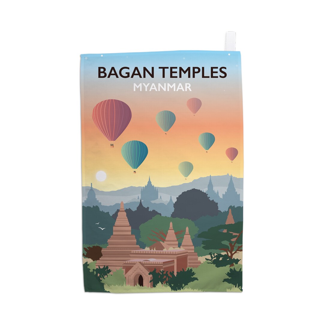 Bagan Temples, Myanmar Tea Towel - by Tabitha Mary - Travel Prints and ...