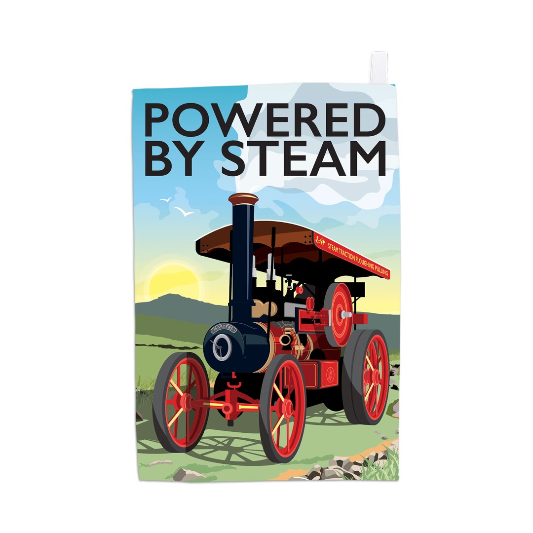 Powered by Traction Steam Engine, Tea Towel - by Tabitha Mary - Travel ...