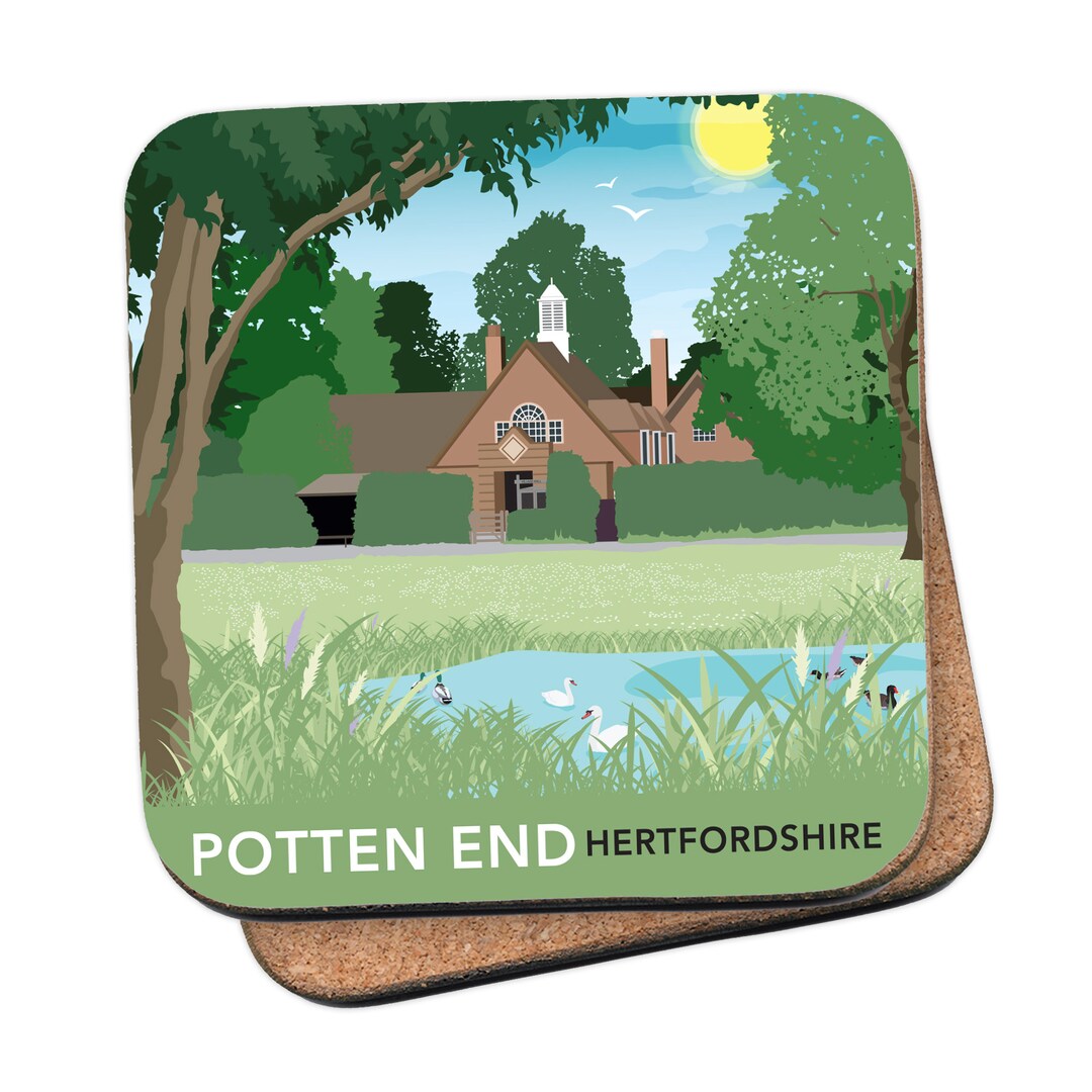 Potten End, Duck Pond and Village Hall, Hertfordshire Coaster - by ...