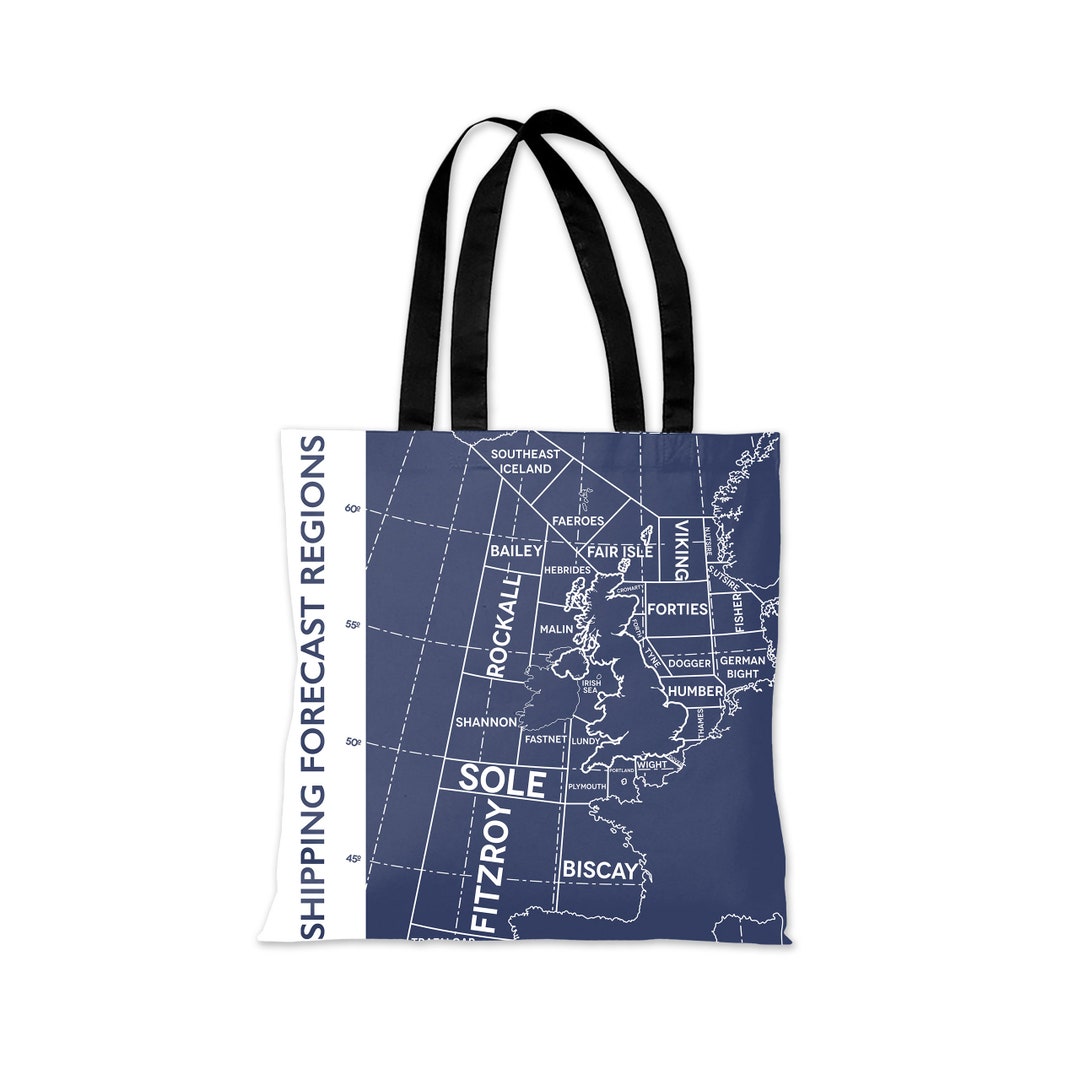 Shipping Forecast Regions Map in Dark Blue Tote Bag - by Tabitha Mary ...