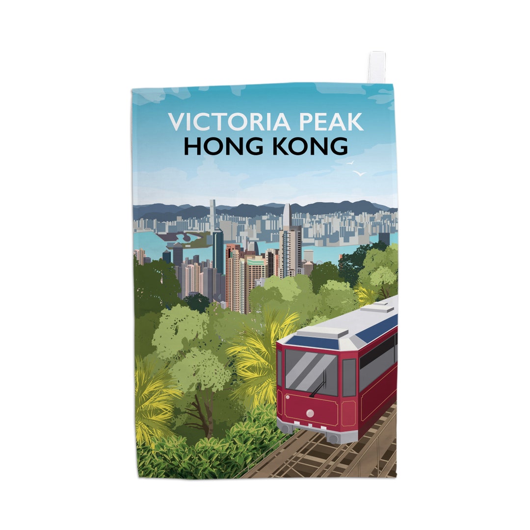 Victoria Peak, Mount Austin, Tram, Hong Kong Tea Towel - by Tabitha ...