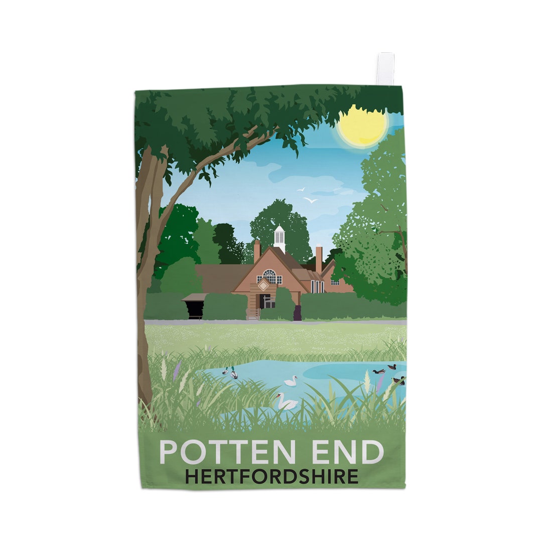 Potten End, Duck Pond and Village Hall, Hertfordshire Tea Towel - by ...