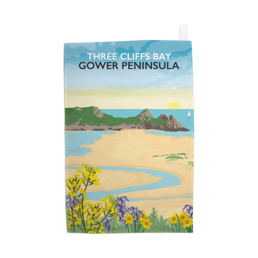 Three Cliffs Bay, Gower Peninsula, Wales Tea Towel - by Tabitha Mary ...