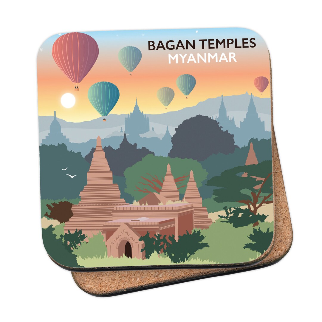 Bagan Temples, Myanmar Coaster by Tabitha Mary Travel Prints and Gifts ...