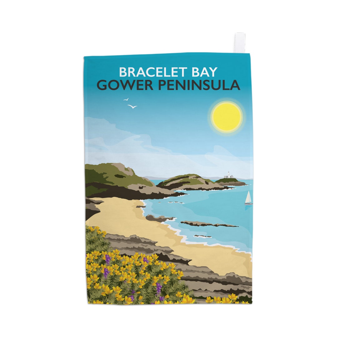 Bracelet Bay, Gower Peninsula, Wales Tea Towel - by Tabitha Mary ...