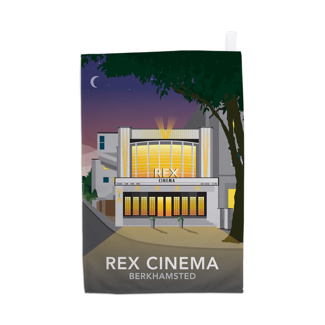 REX Cinema, Berkhamsted, Night, Hertfordshire Tea Towel Capture a ...
