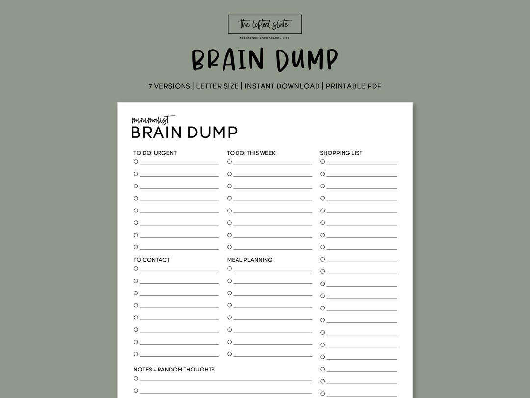 Brain Dump Printable Printable to Do List Thoughts Organizer ADHD Daily ...
