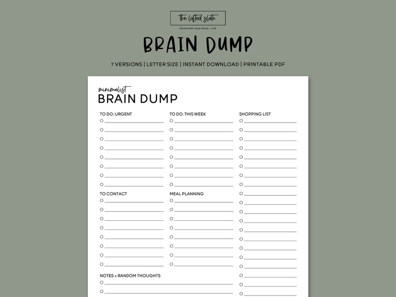 Brain Dump Printable Printable to Do List Thoughts Organizer ADHD Daily ...