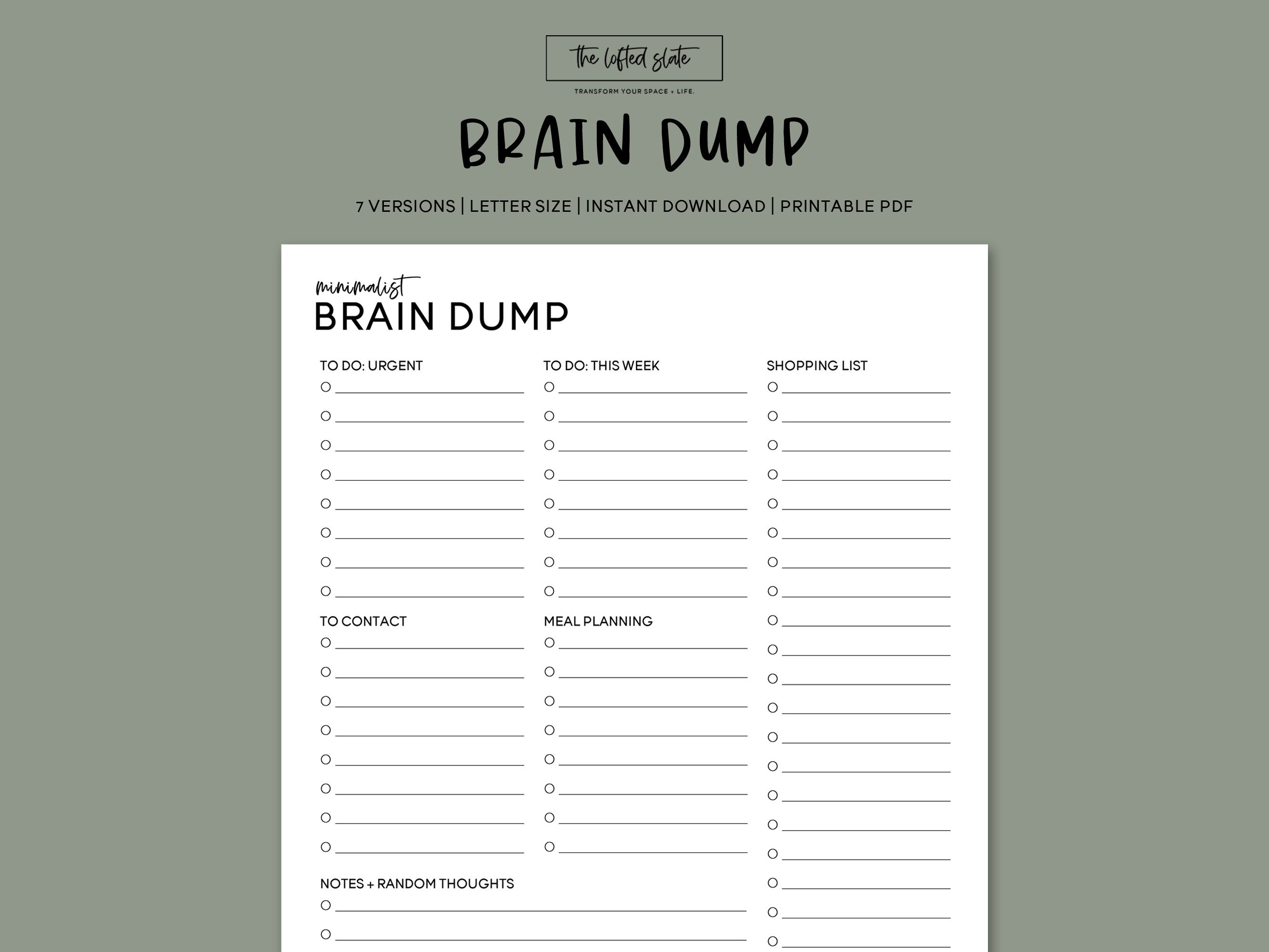 Brain Dump Printable Printable to Do List Thoughts Organizer ADHD Daily ...